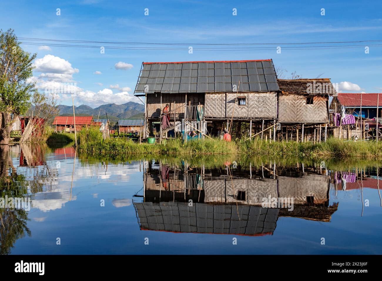 A traditional stilt house on Inle Lake in ancient Myanmar in Shan State ...