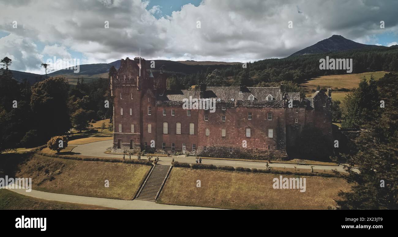 Scotland Brodick Castle aerial front shot: heritage of Scottish ...