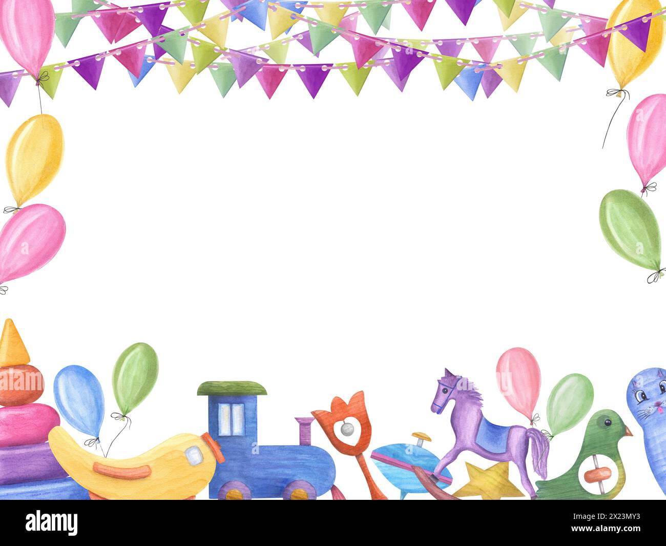 Horizontal frame with kid wooden train, beanbag, spinning top, pyramid ...