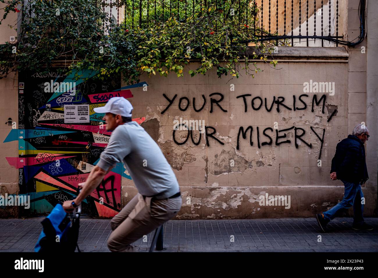 19 April, 2024. Barcelona, Spain: In Barcelona's Gracia Quarter people ...