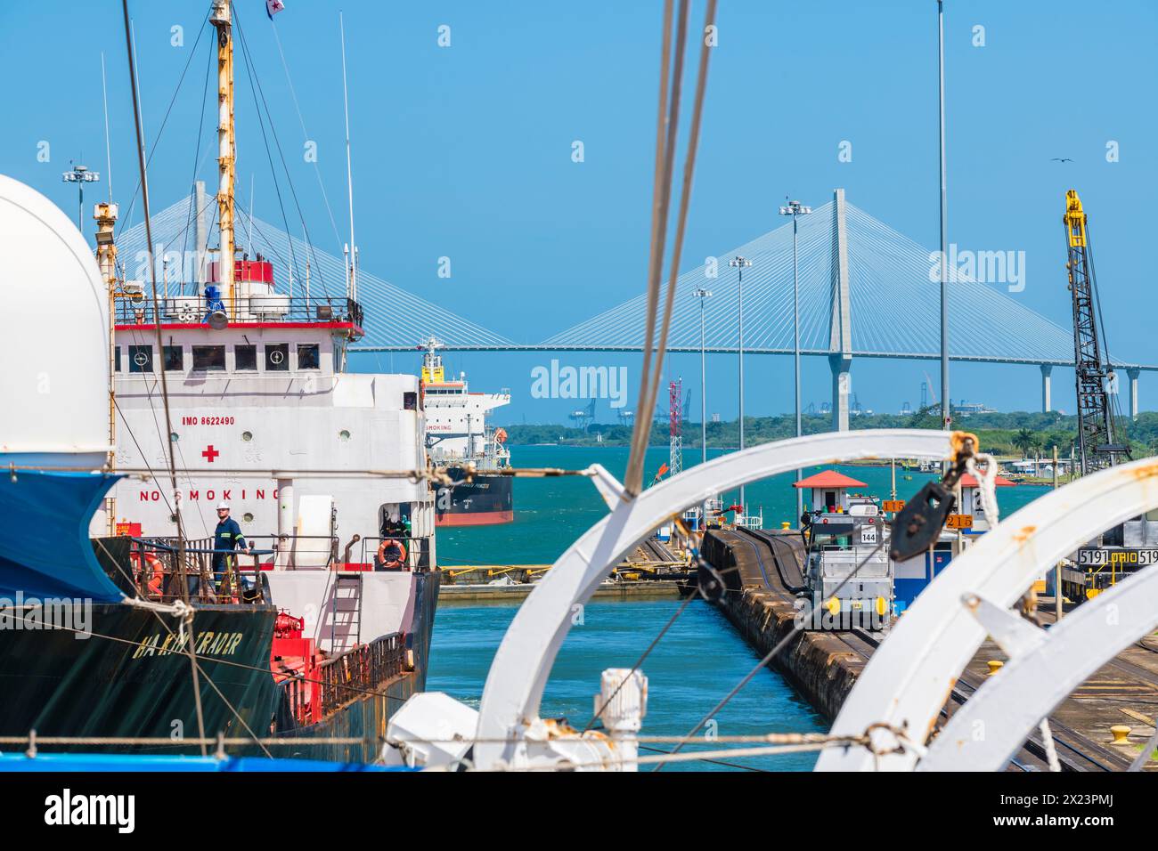 Entrance to the lock, Gatun Locks, Panama Canal, Panama City, Panama ...