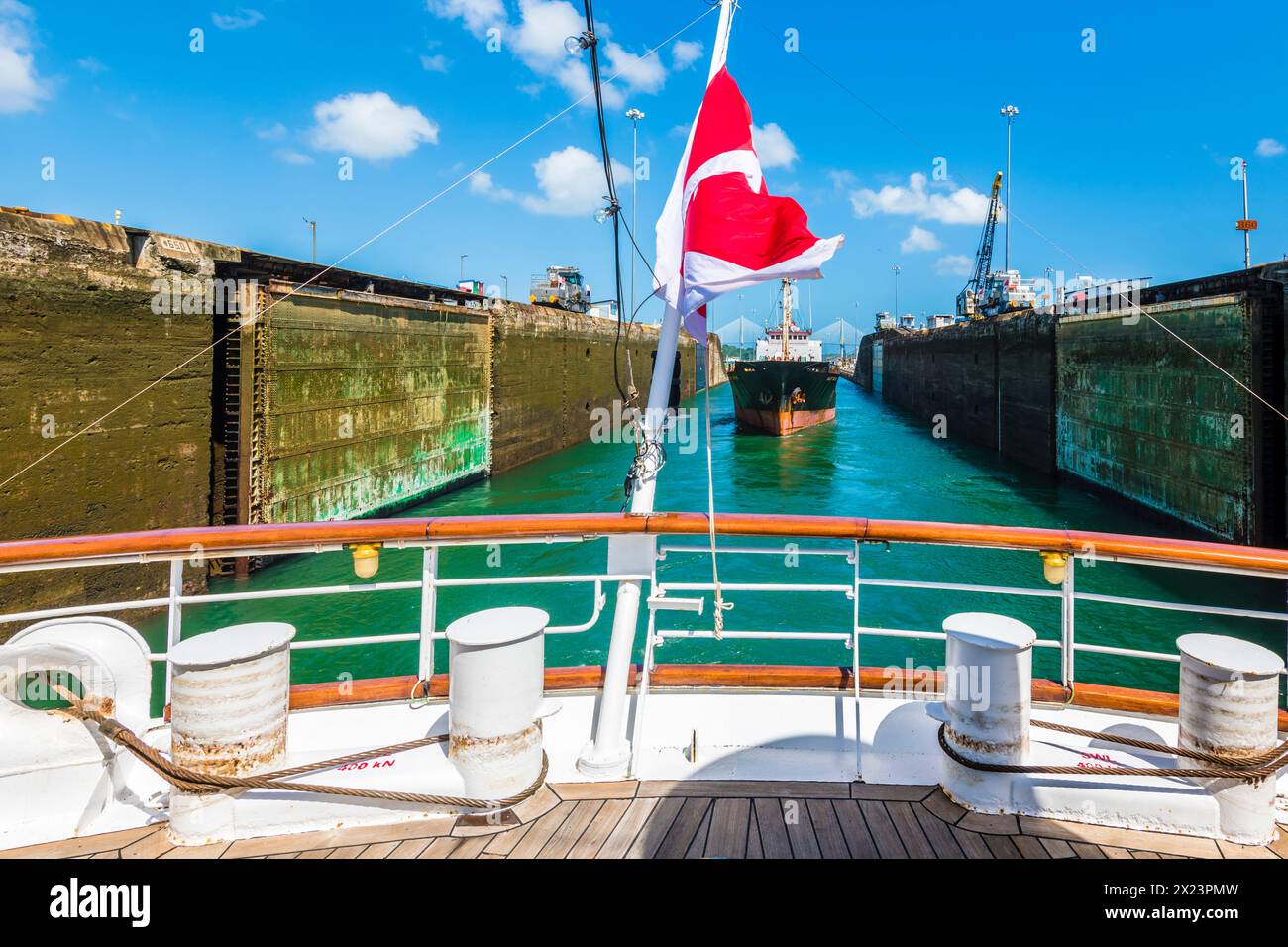 Entrance to the lock, Gatun Locks, Panama Canal, Panama City, Panama ...