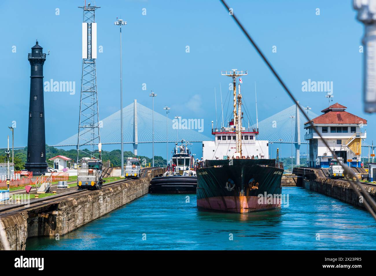 Entrance to the lock, Gatun Locks, Panama Canal, Panama City, Panama ...