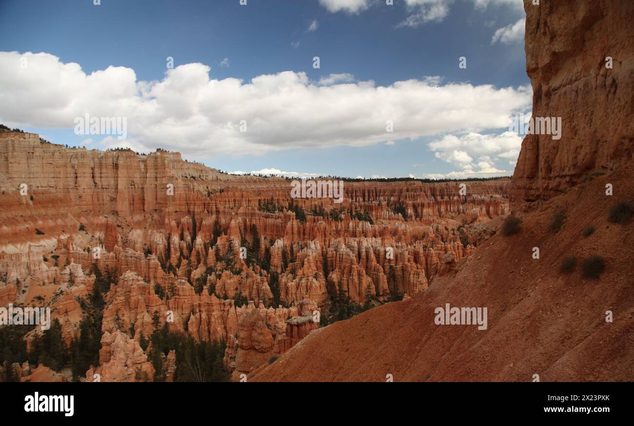 Orange rock hoodoos viewed from hiking trail in Bryce Canyon National ...