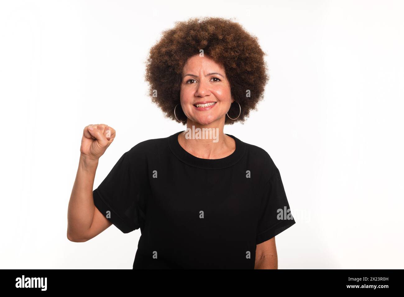 Female interpreter of the Brazilian sign language, Libras, making the ...
