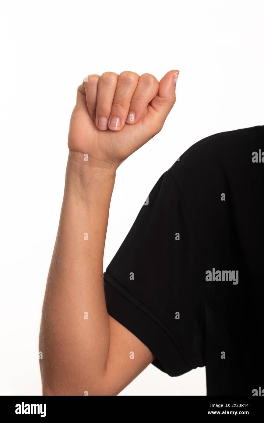 Close-up of a female arm making the letter A in the Brazilian sign ...