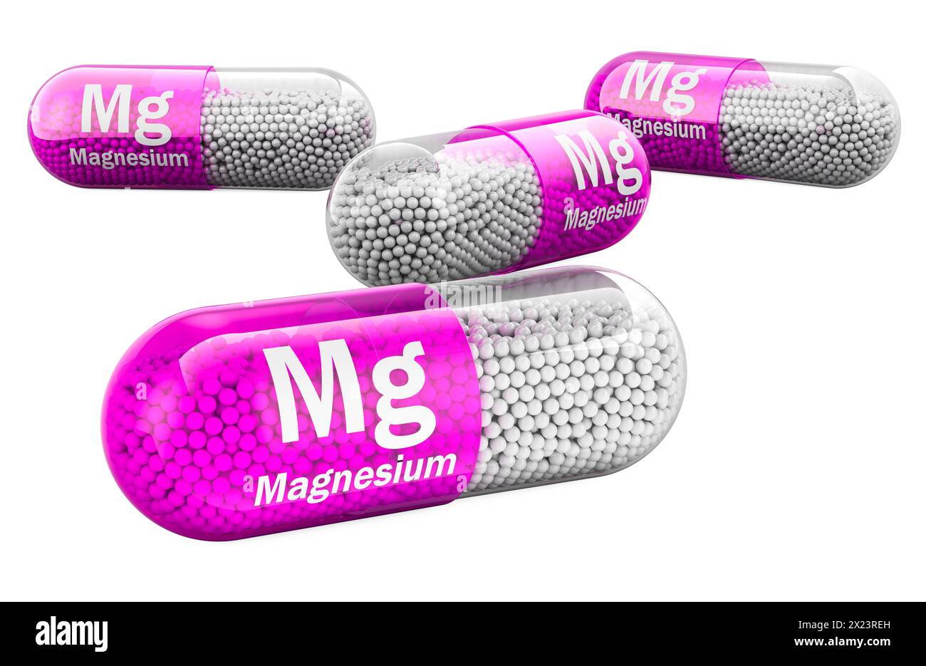 Capsules with magnesium Mg, 3D rendering isolated on white background ...