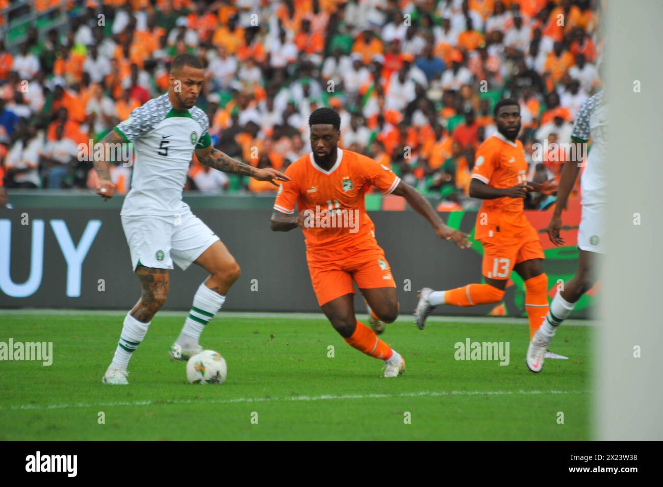 ABIDJAN, COTE D'IVOIRE - JANUARY 18; William Paul Ekong of Nigeria and ...