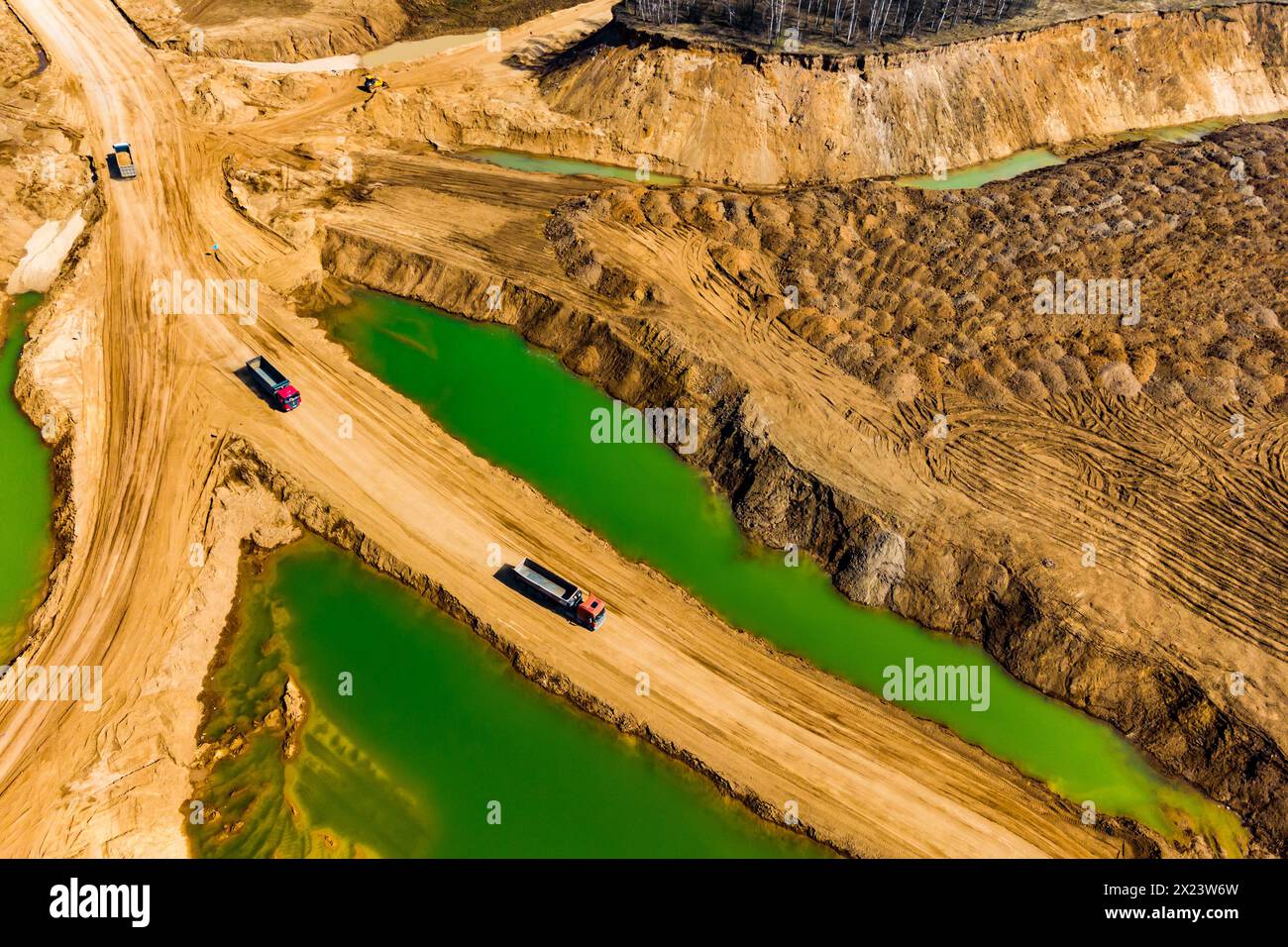 Aerial view quarry dump trucks hi-res stock photography and images - Alamy