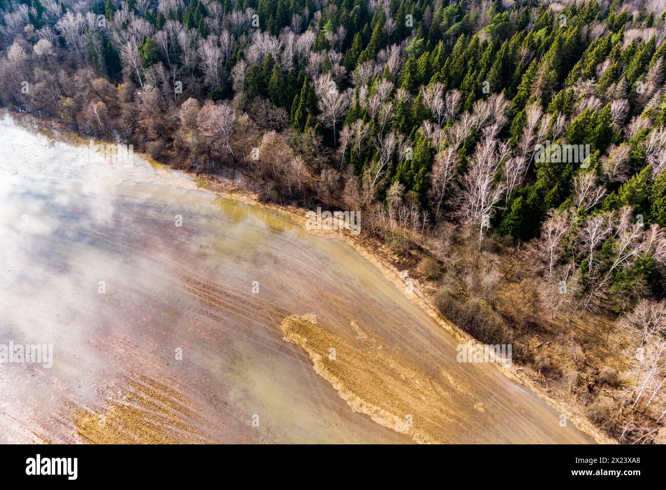 Flooding of floodplain agricultural fields during spring floods Stock ...