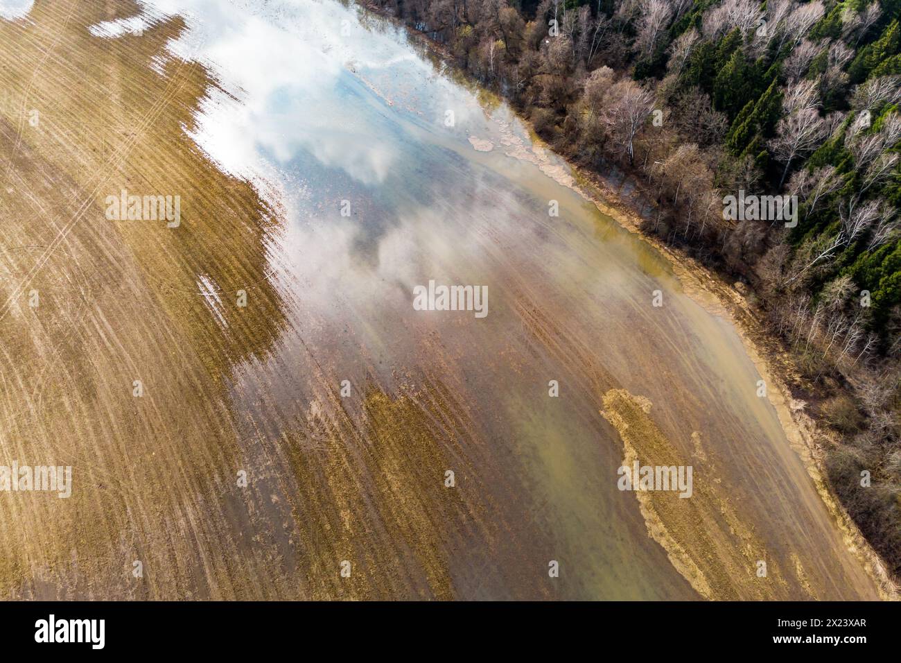 Flooding of floodplain agricultural fields during spring floods Stock ...