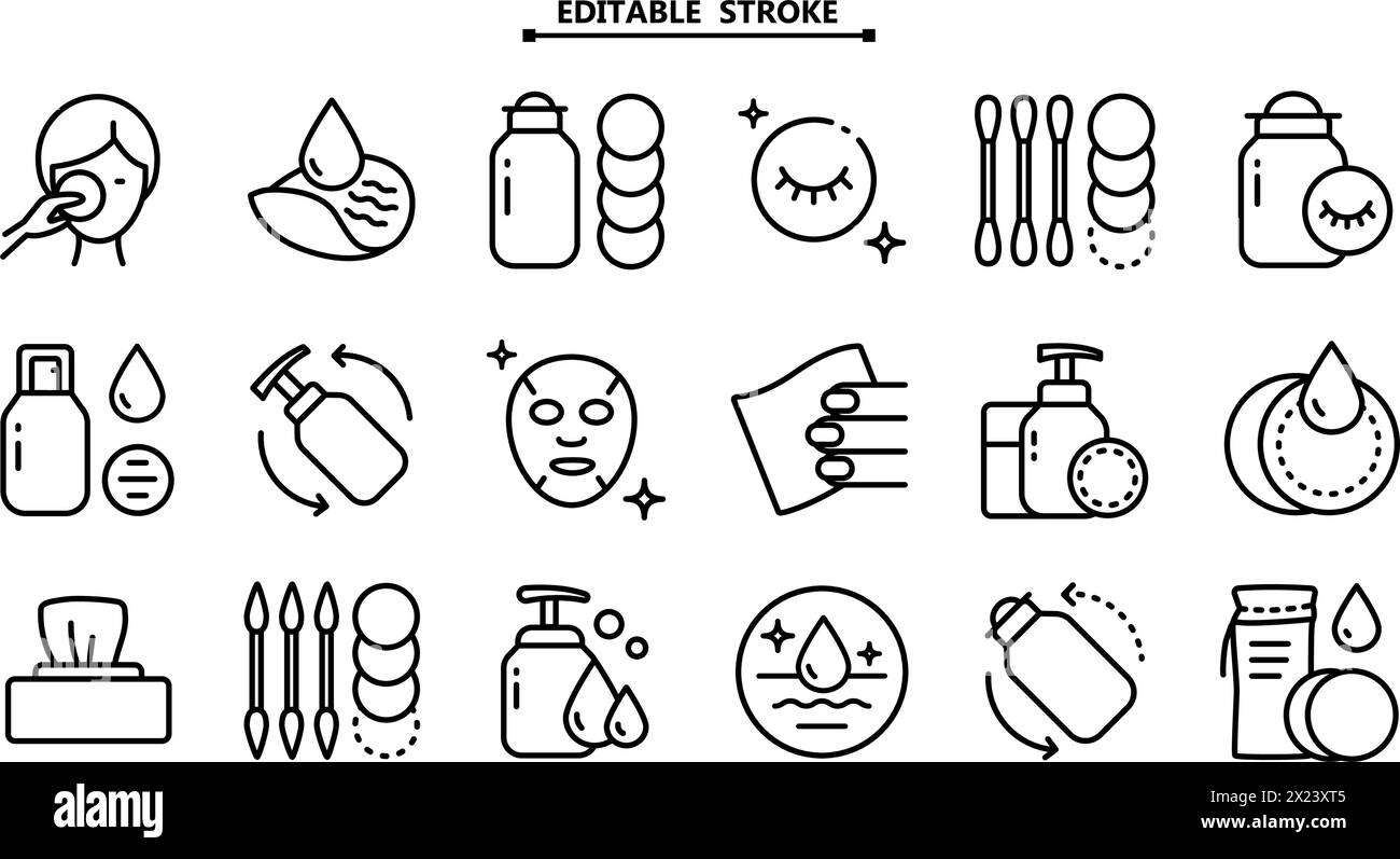 Facial make up removal concept. Editable stroke. Face, beauty, health ...