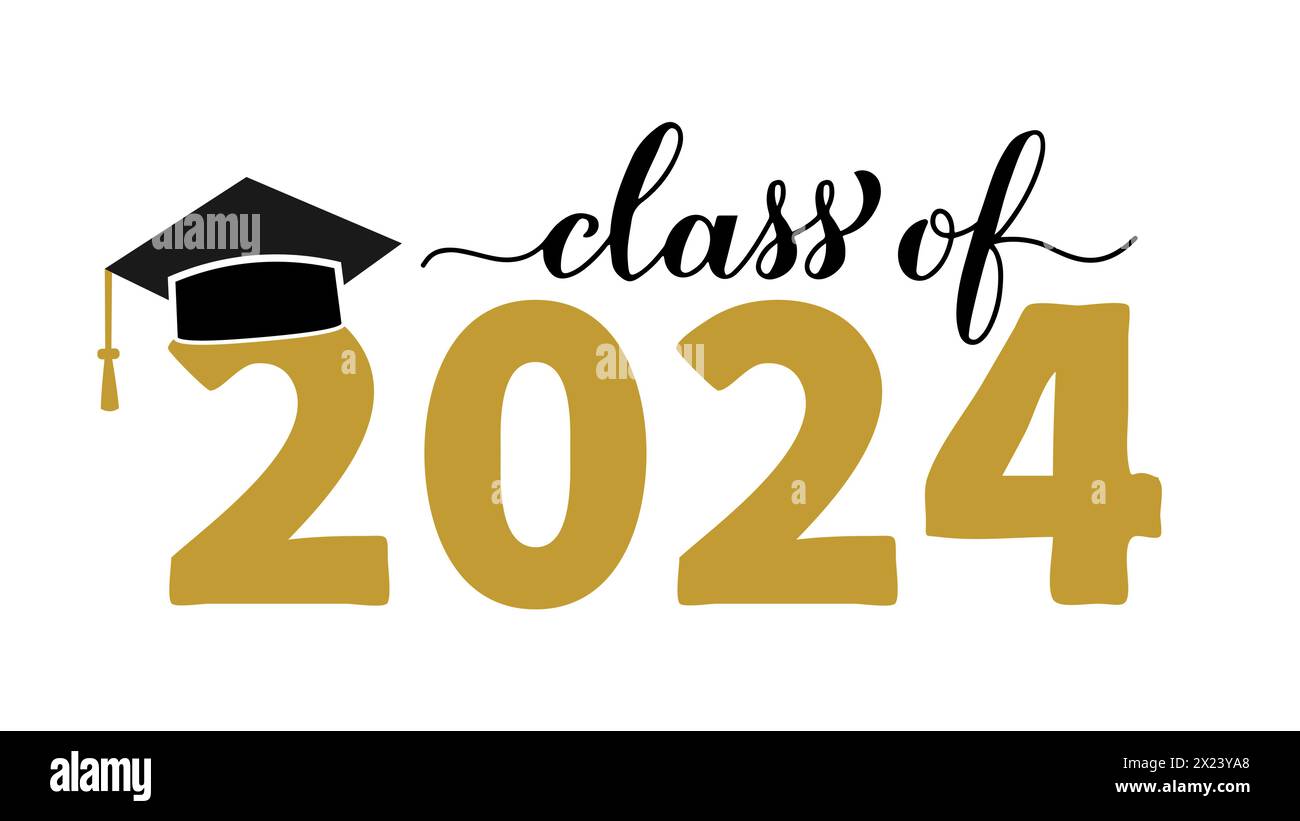 Class of 2024 lettering with graduation hat isolated on white ...