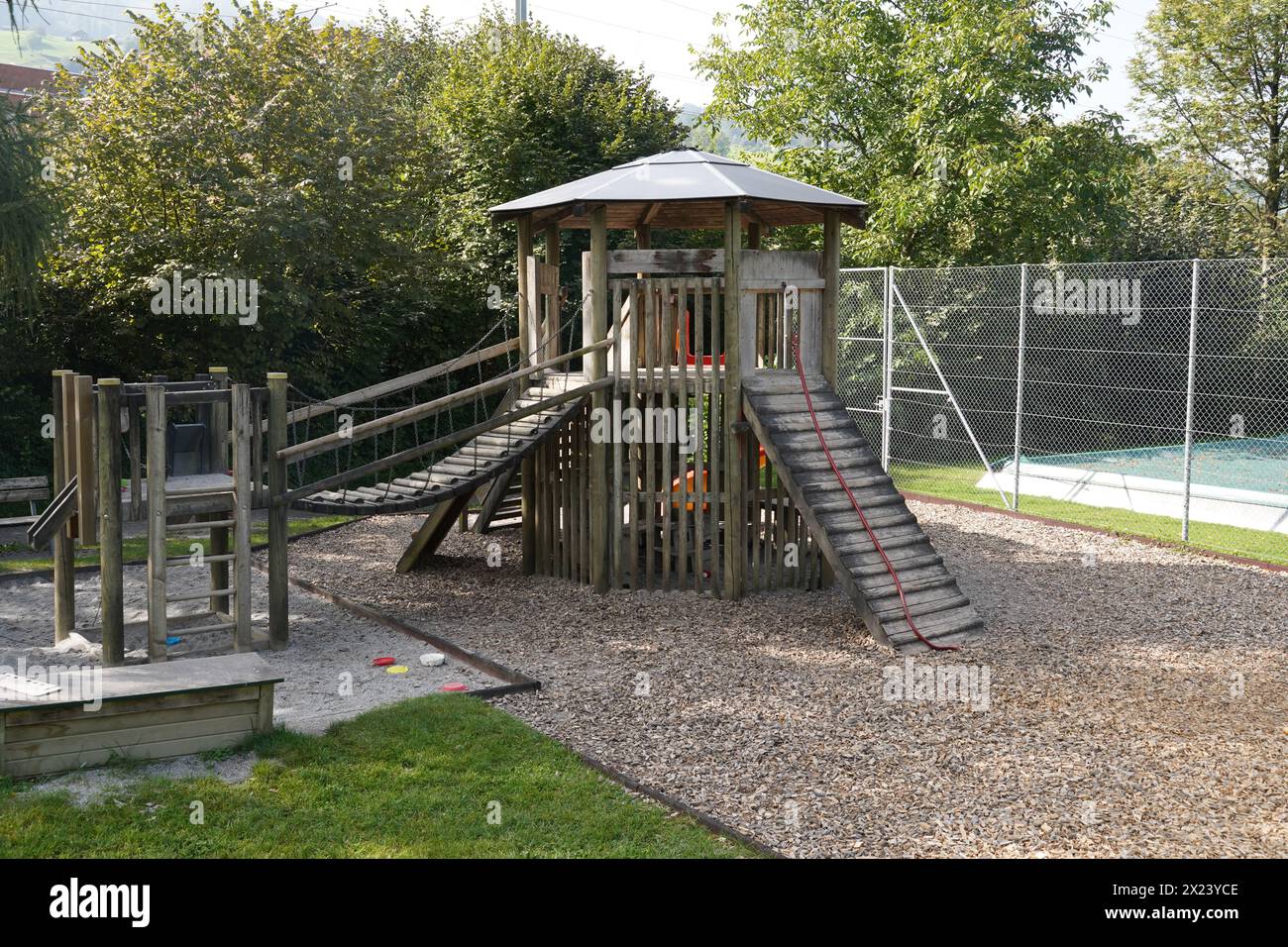 Playground for children made of wood an ropes Stock Photo - Alamy
