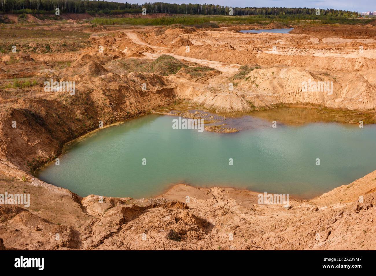 Landscape of a sand quarry with small ponds Stock Photo - Alamy