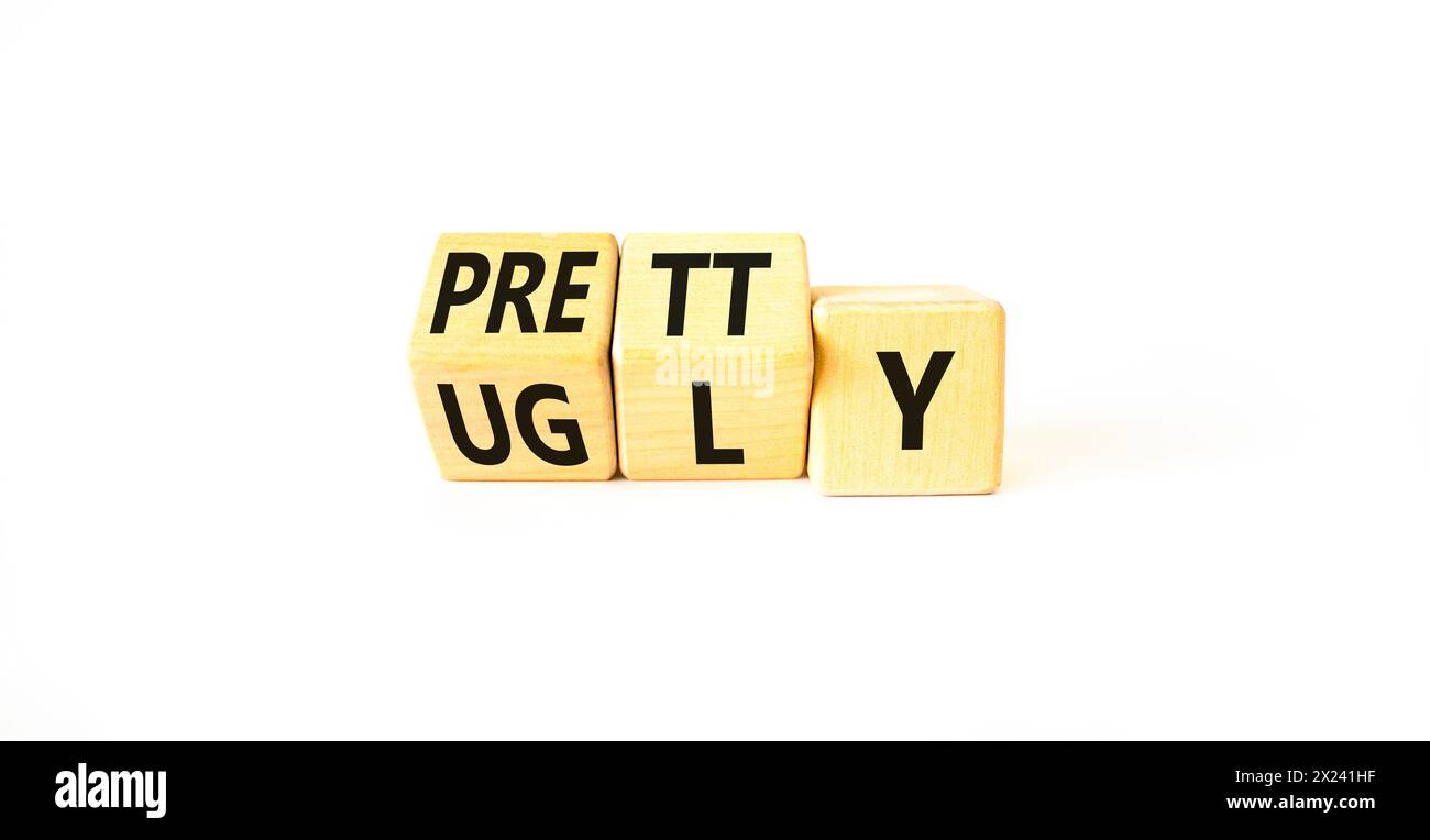 Pretty or ugly symbol. Concept word Pretty or Ugly on wooden cubes ...