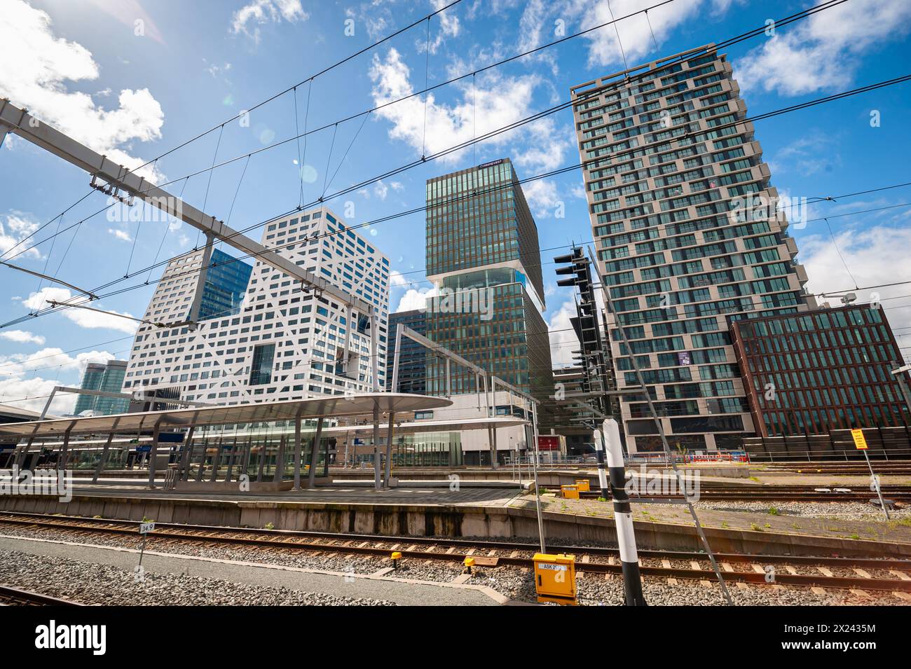 Wide angle view of office towers near Utrecht Central Station, The ...