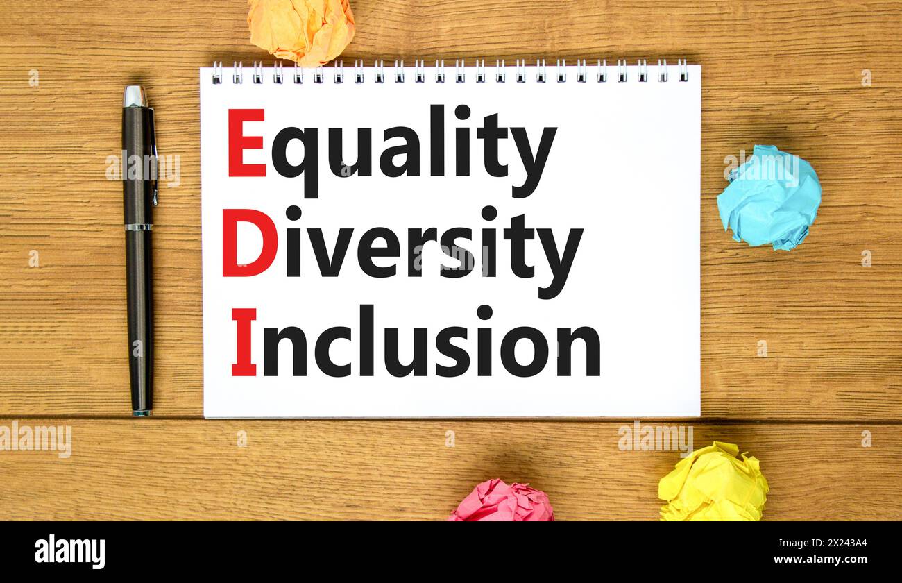 EDI equality diversity inclusion symbol. Concept words EDI equality diversity inclusion on white ...