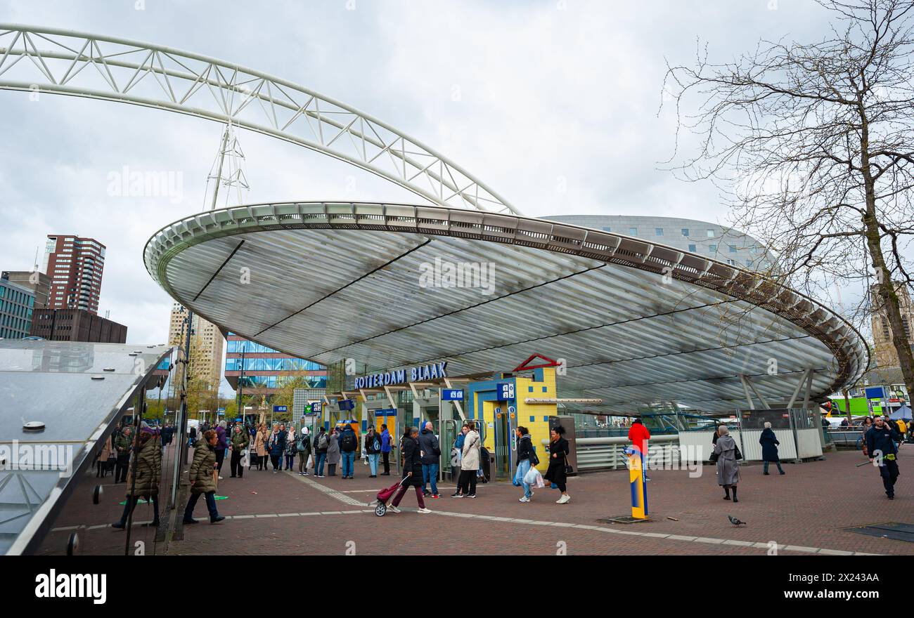 Entrance to metro station Rotterdam-Blaak in the center of the city of ...
