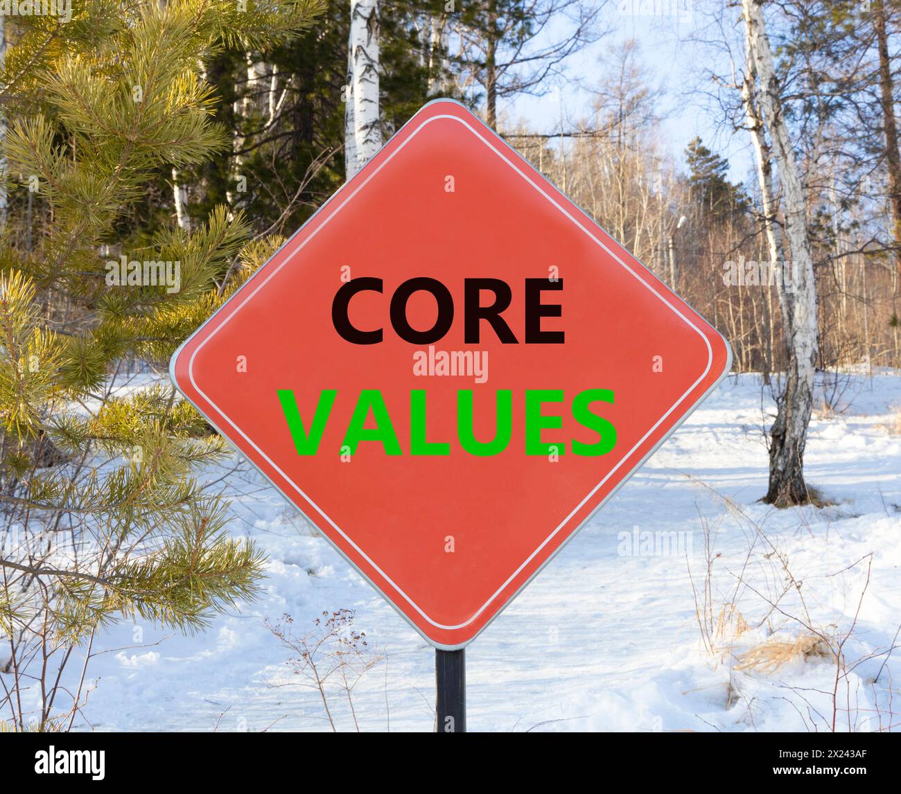Core values symbol. Concept words Core values on beautiful red road ...