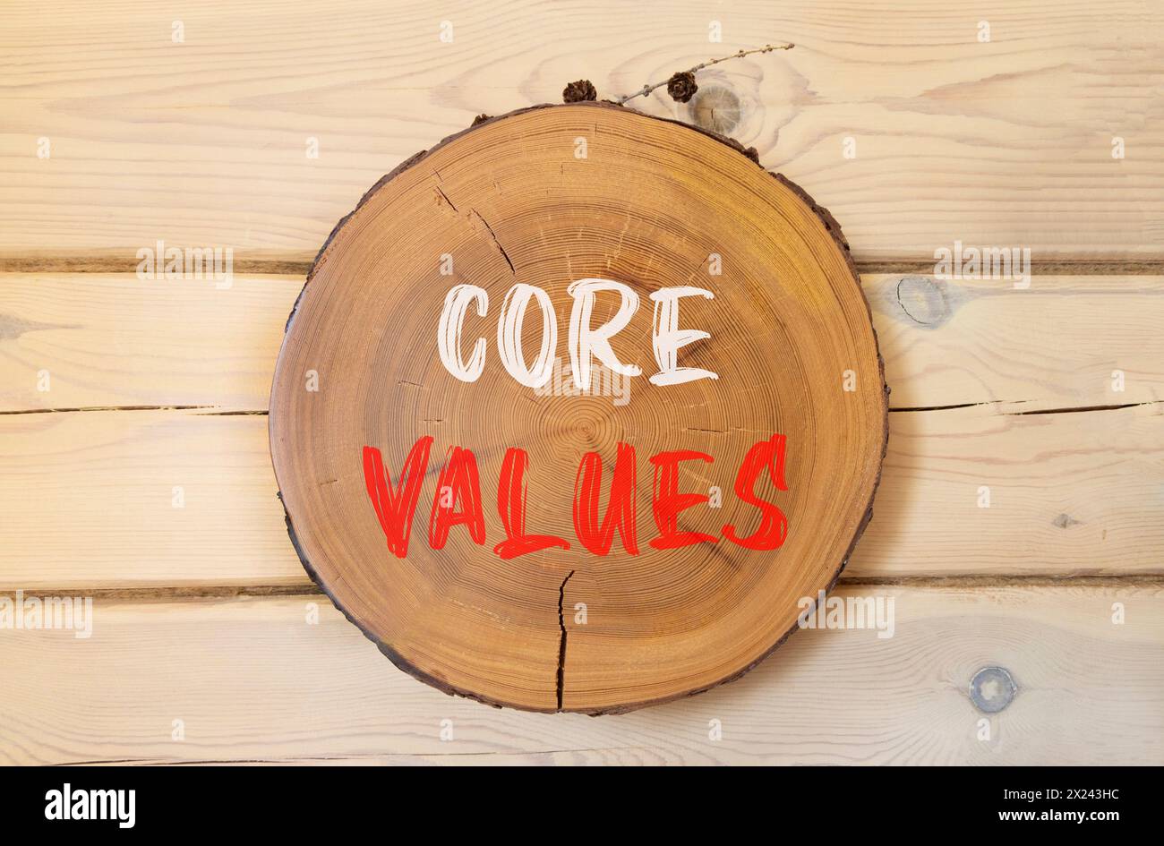 Core values symbol. Concept words Core values on beautiful wooden circle. Beautiful wooden wall ...