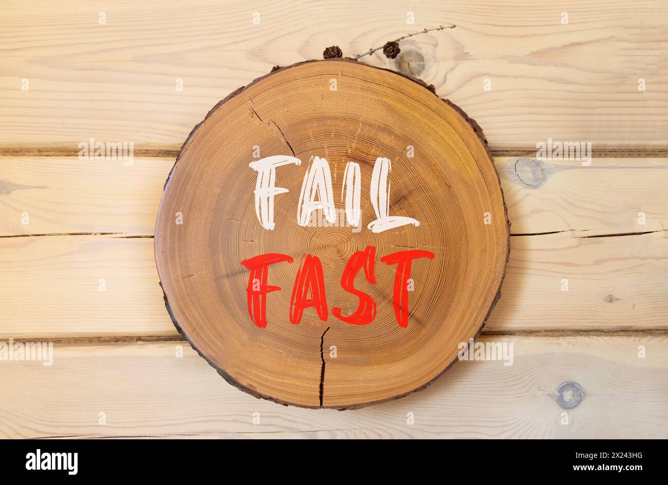 Fail fast symbol. Concept words Fail fast on beautiful wooden circle ...