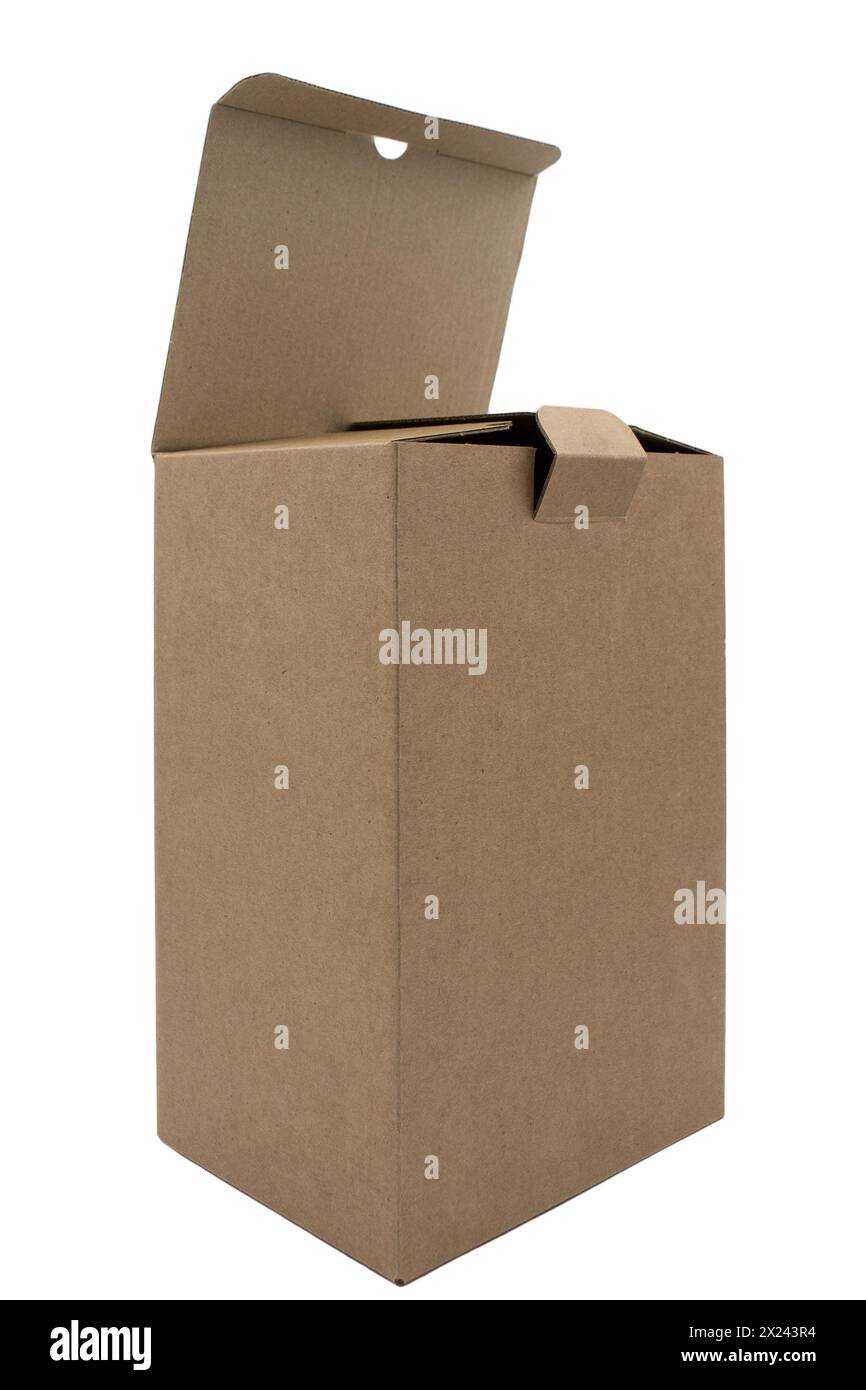 open brown corrugated cardboard box for transporting goods, isolated on ...