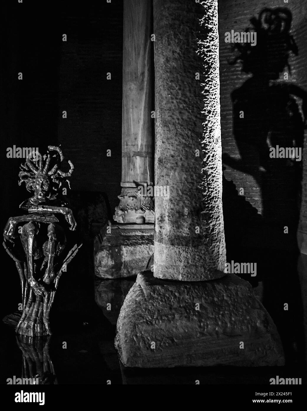 in the cistern basilica of Istanbul a skillfully illuminated statue of ...