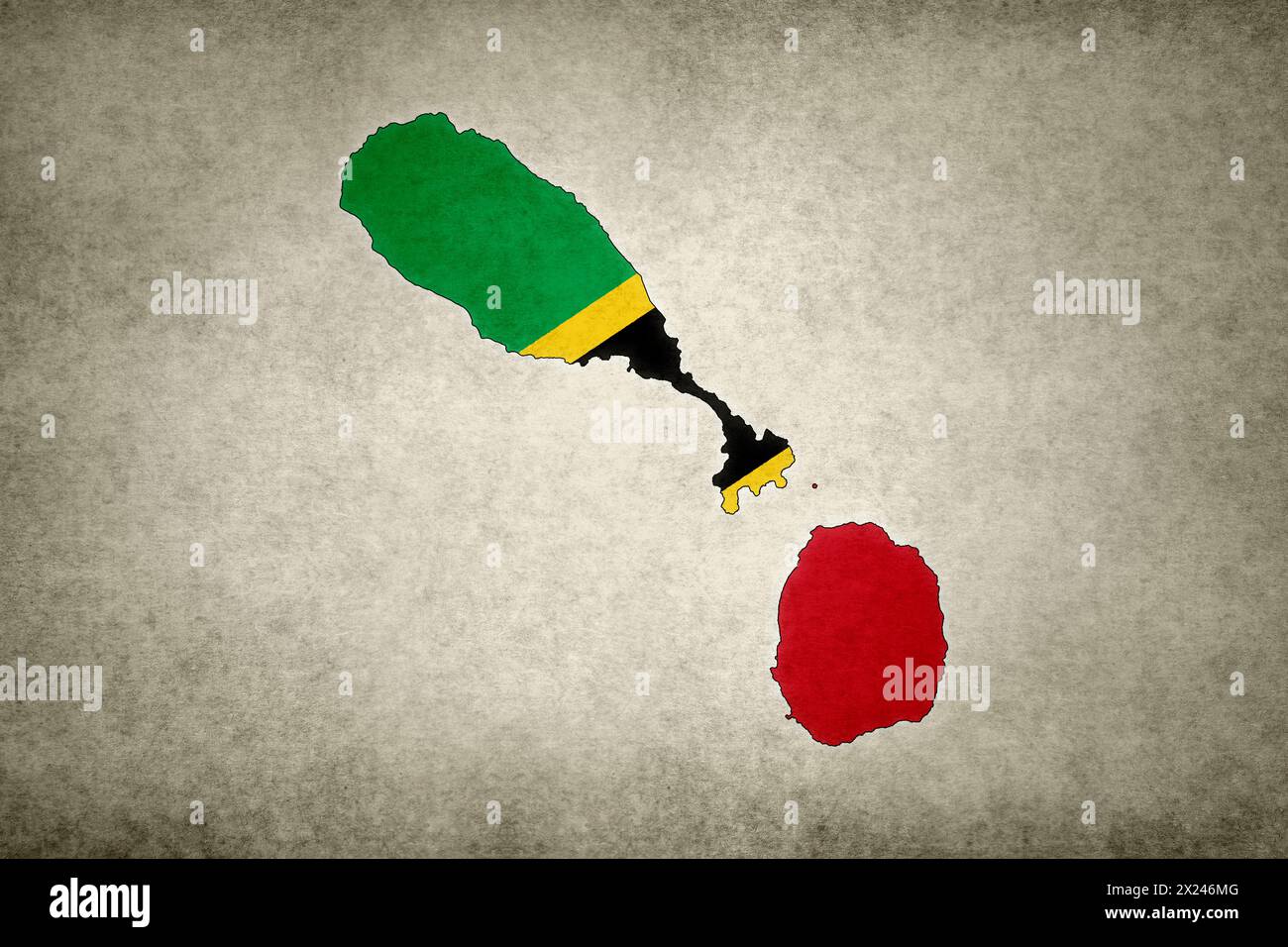 Grunge map of Saint Kitts and Nevis with its flag printed within its ...