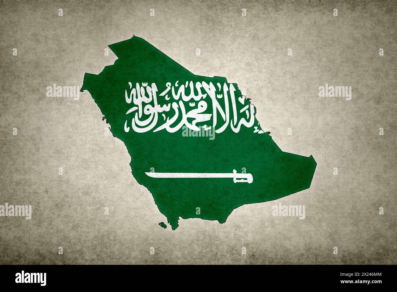 Grunge map of Saudi Arabia with its flag printed within its border on ...