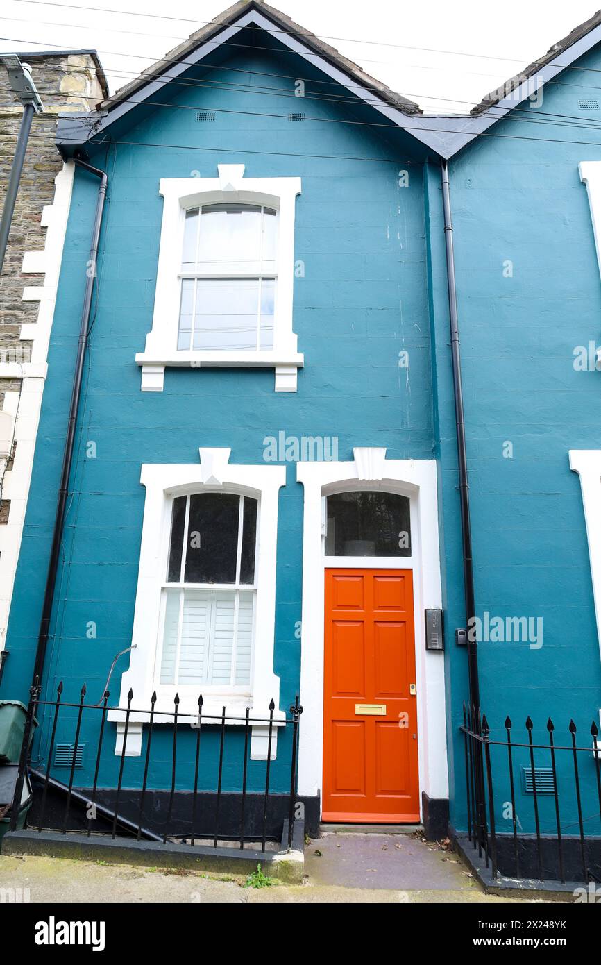 Typical British house with colorful red door in Bristol, England Stock ...