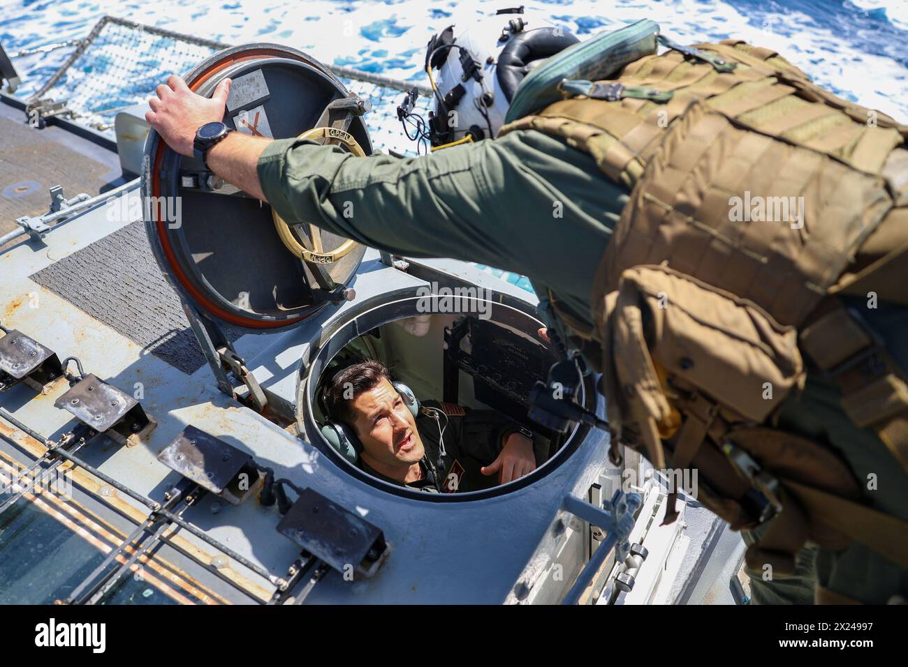 Mediterranean Sea. 13th Apr, 2024. Landing safety officer Lt. Cmdr ...