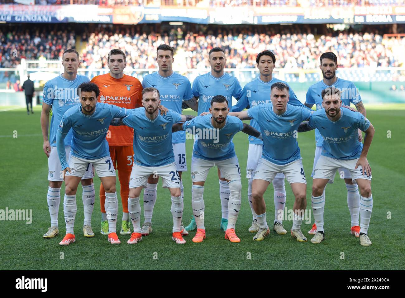 Genoa, Italy, 19th April 2024. The SS Lazio starting eleven line up for ...