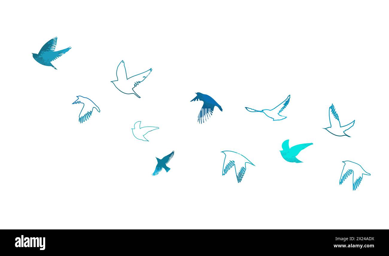 A flock of blue watercolor flying birds. hand drawing. Not AI, Free ...