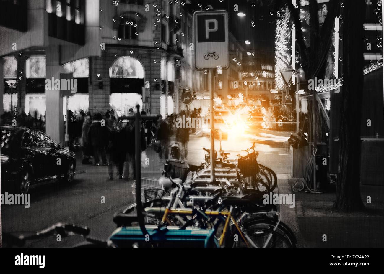 Urban town, black and white with city street and buildings with New ...