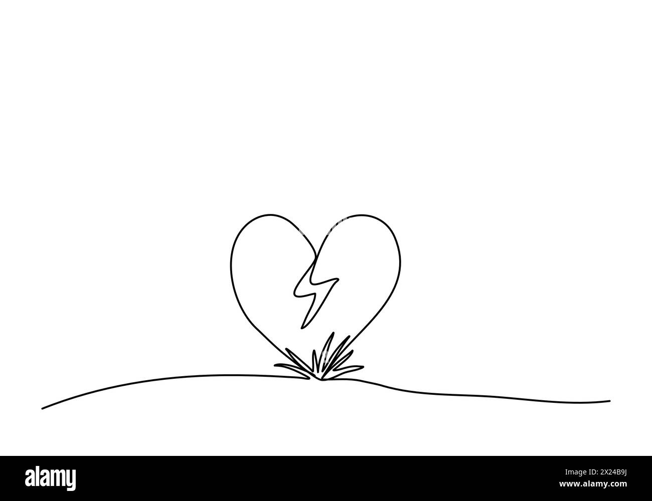 Plant With A Sign Of Heart And Power One Line Drawing Vector