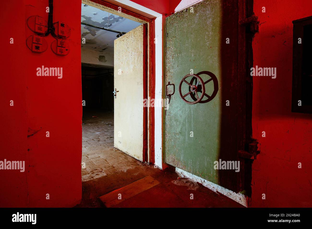 Entrance to bomb shelter protective construction of civil defense ...