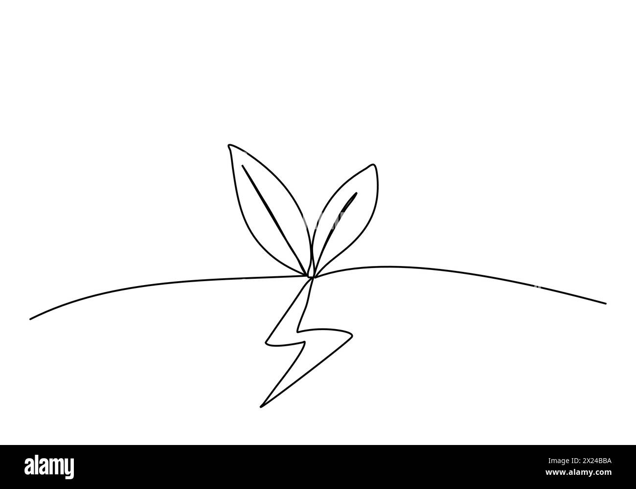 Plant with a sign of power on the roots. One line drawing vector ...
