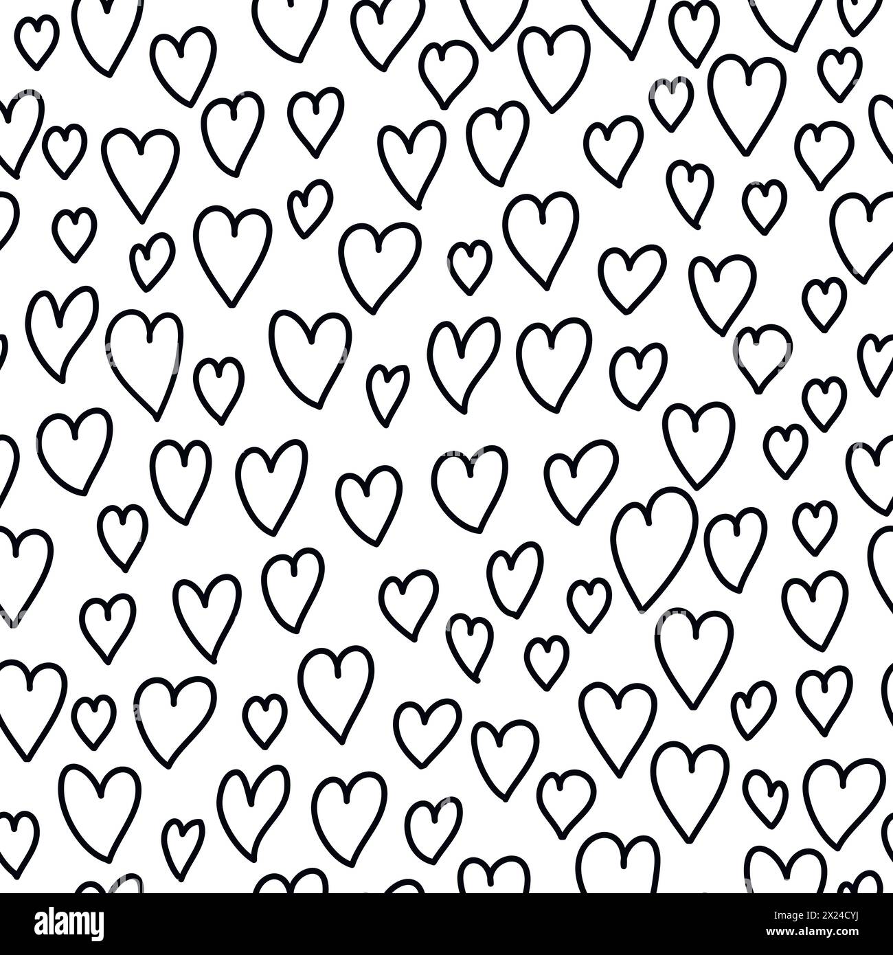 Abstract seamless heart pattern. Hand drawn hearts. Black and white ...