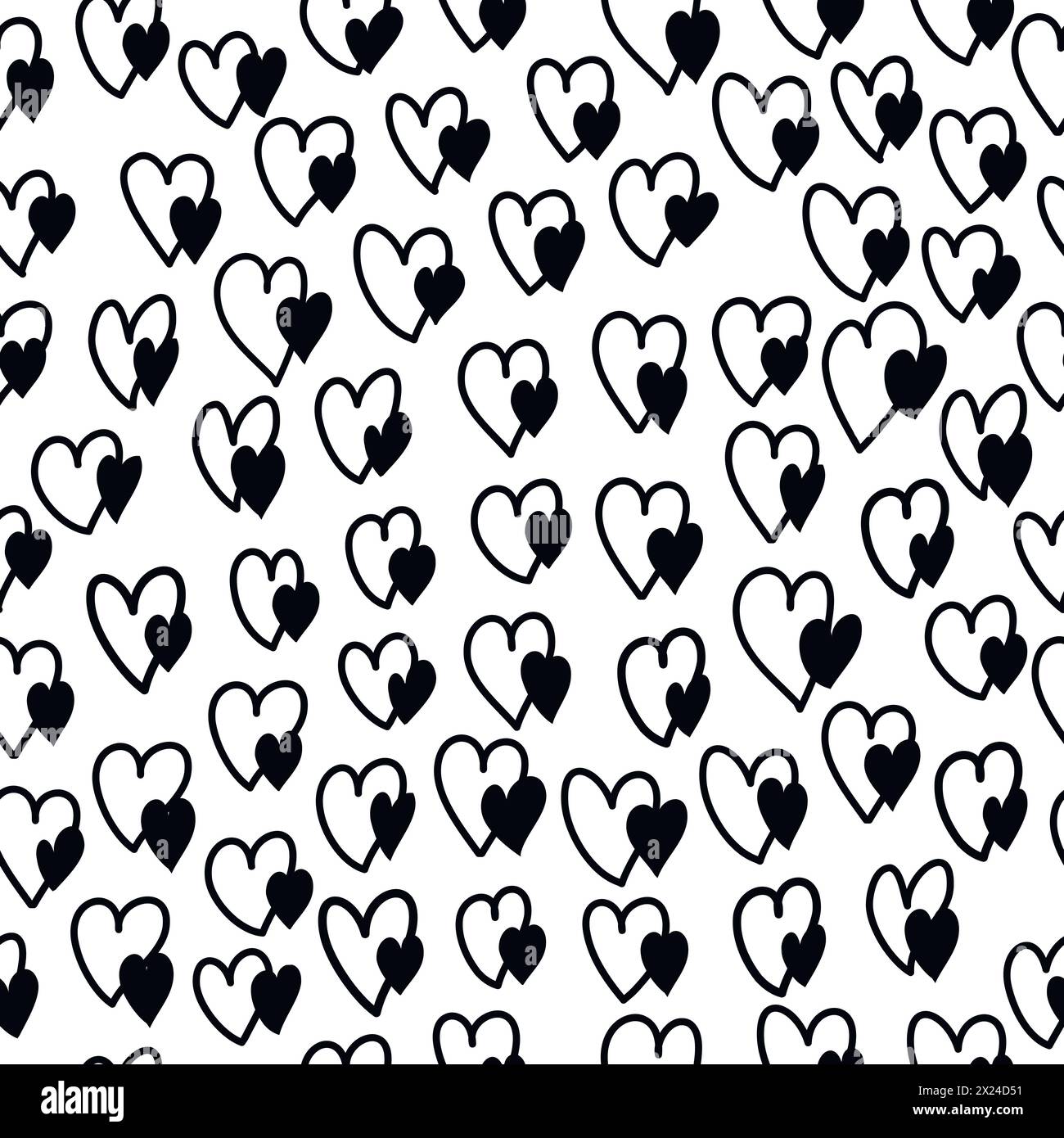 Abstract seamless heart pattern. Hand drawn hearts. Black and white ...