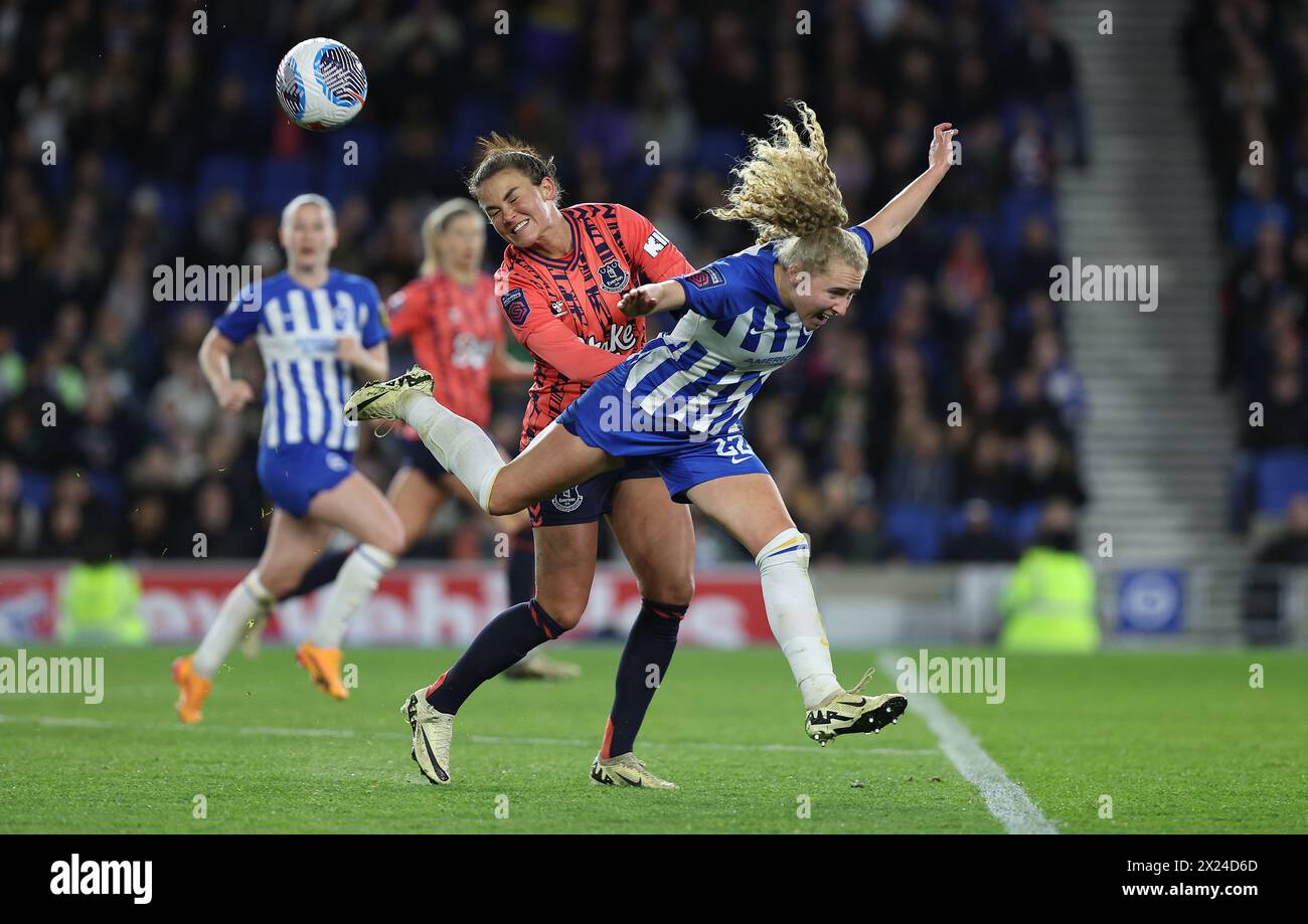 Brighton, UK. 19th Apr, 2024. Everton's Katrine Veje challenges ...