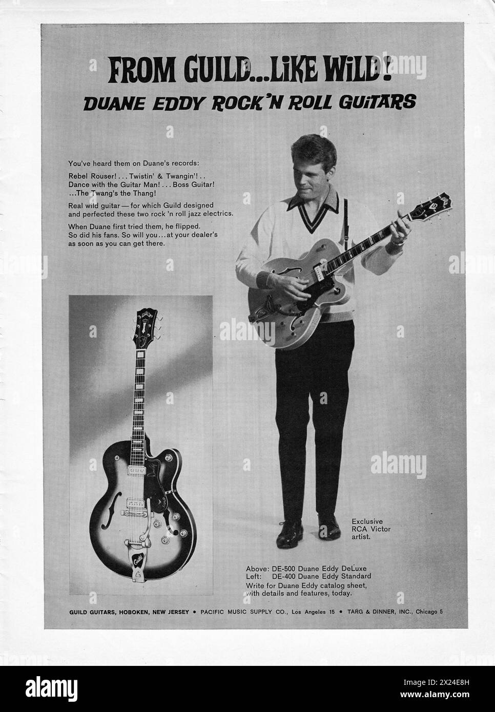 A full page ad for Guild guitars featuring rock and roll guitarist ...