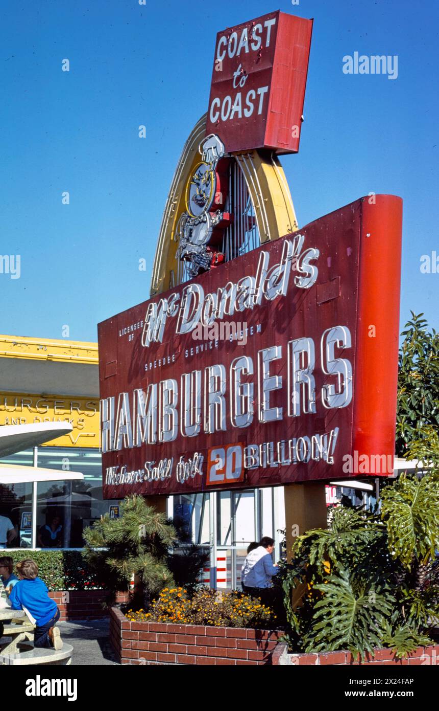 McDonald's Restaurant sign, Route 66, Azusa, California, 1979 Stock ...