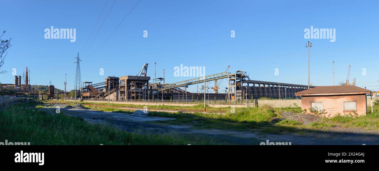 View of the old industrial center and old steelworks of Piombino ...