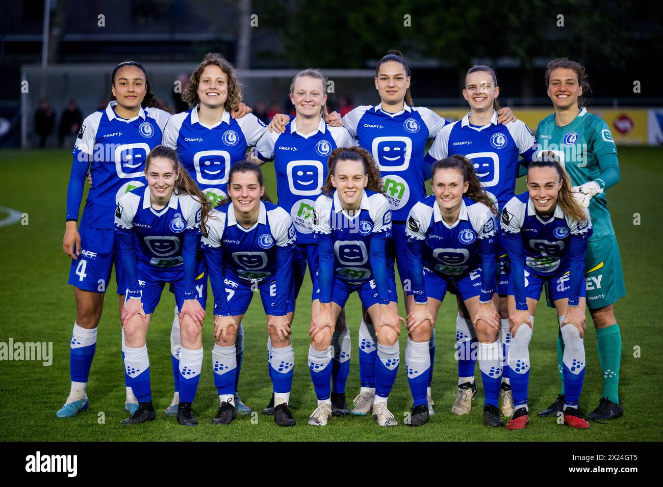 Gent, Belgium. 19th Apr, 2024. Gent's players pictured at the start of ...