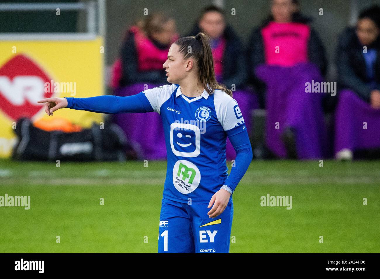Gent, Belgium. 19th Apr, 2024. Kaa Gent Ladies's Elfi Maass pictured in ...
