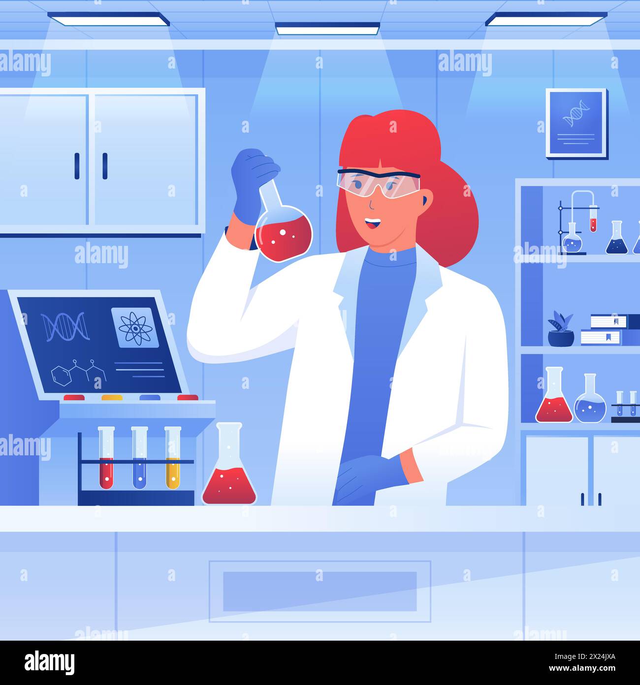 Woman laboratory microscope Stock Vector Images - Alamy