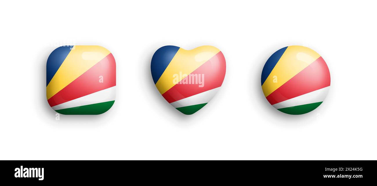 Seychelles Official National Flag 3D Vector Glossy Icons In Rounded ...