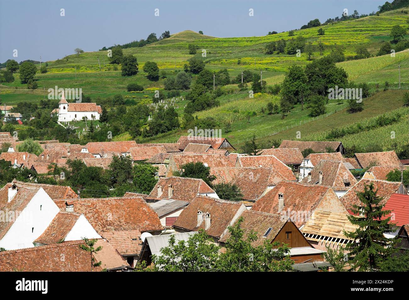 Biertan, Rumänien, Romania; general view of the village from above ...