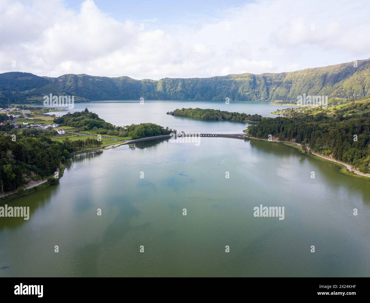 Aerial view of Twin Lakes Lagoon in Sete Cidades. Island of São Miguel ...